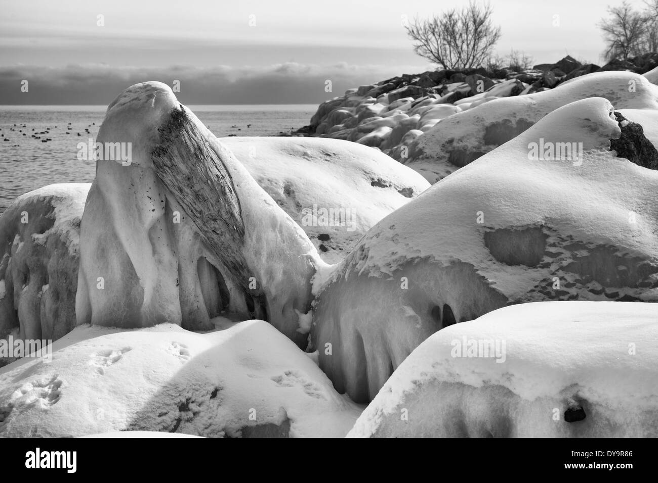 monochrome landscape of winter lake scene Stock Photo - Alamy