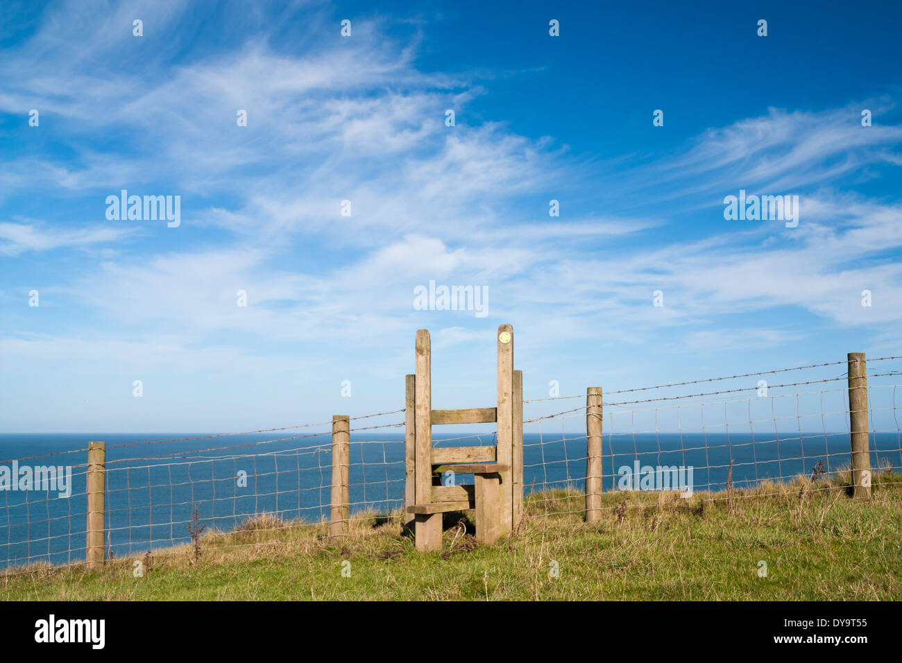 Wooden Stile on The Cleveland Way coastal footpath between Saltburn and ...