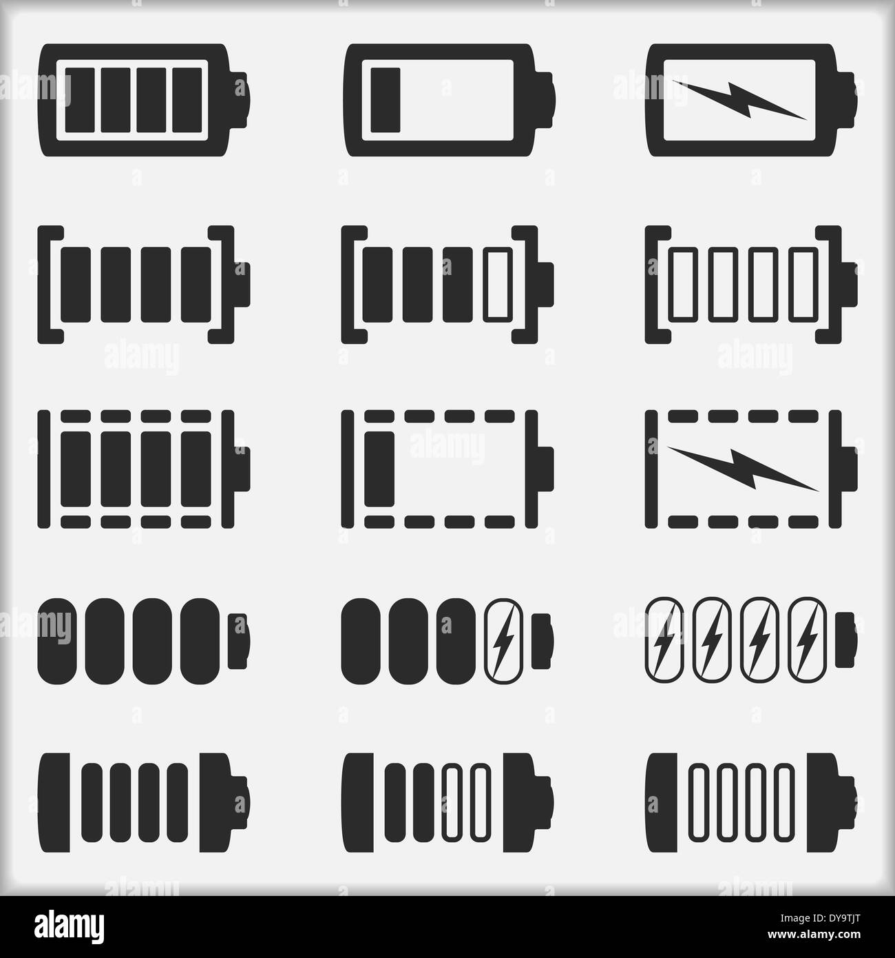 Set of different indicators of a battery with different level of charge ...