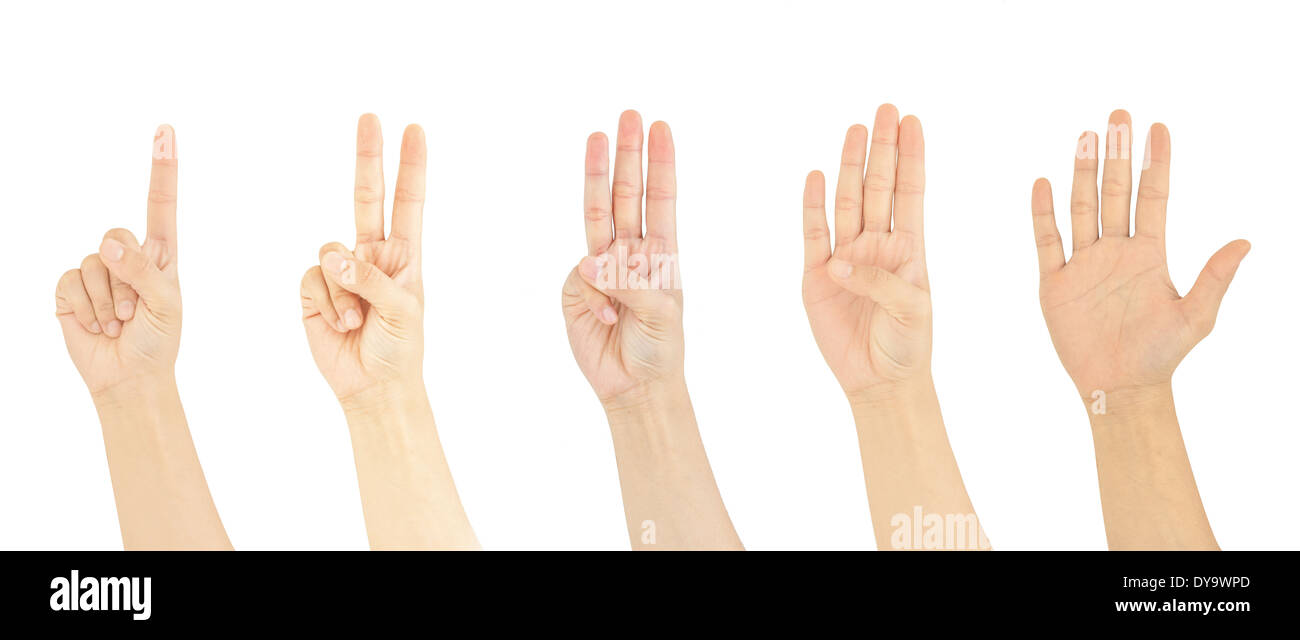 Counting hands isolated on white Asian hand Stock Photo - Alamy