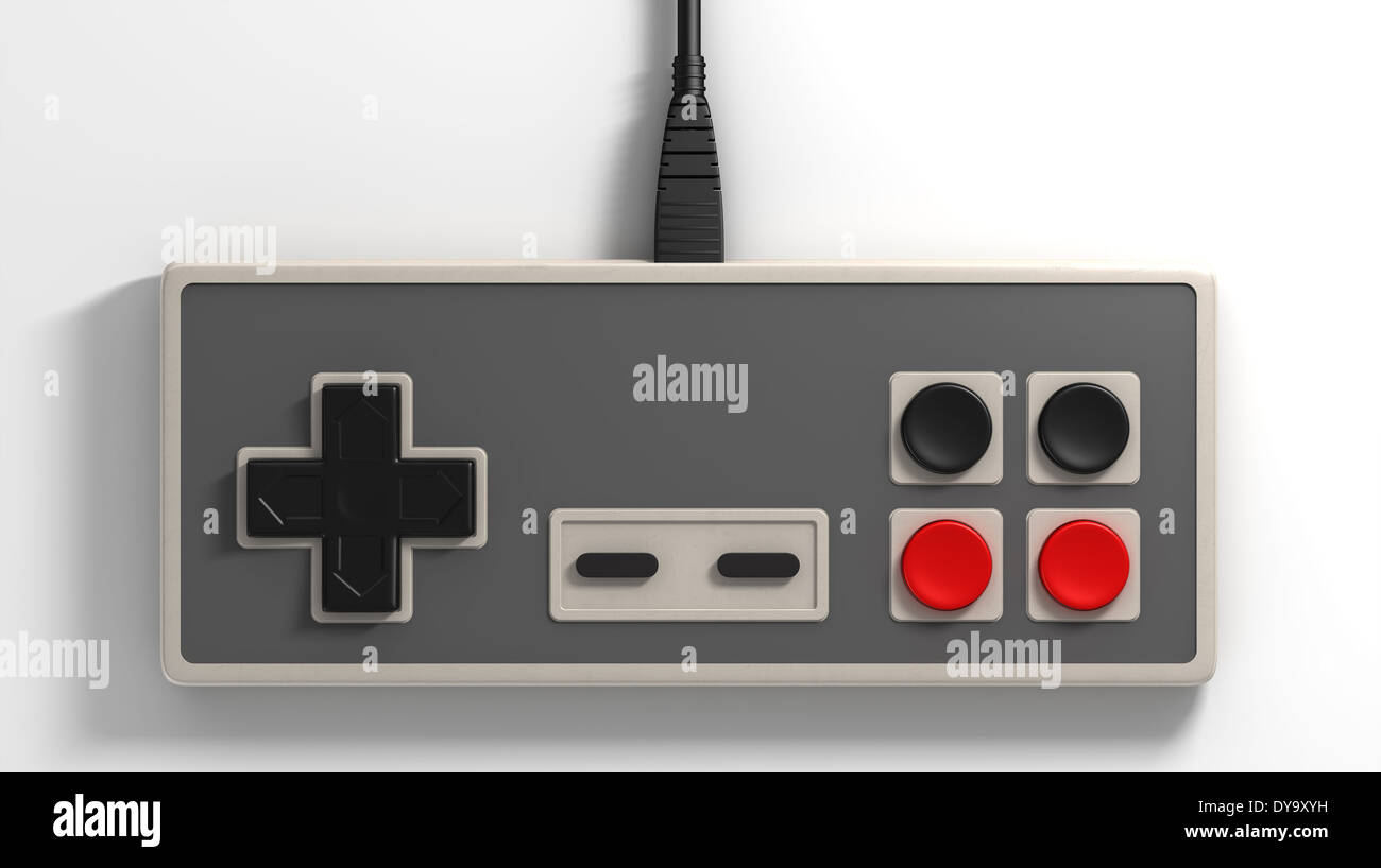 A regular vintage rectangular gaming controller with red and black ...