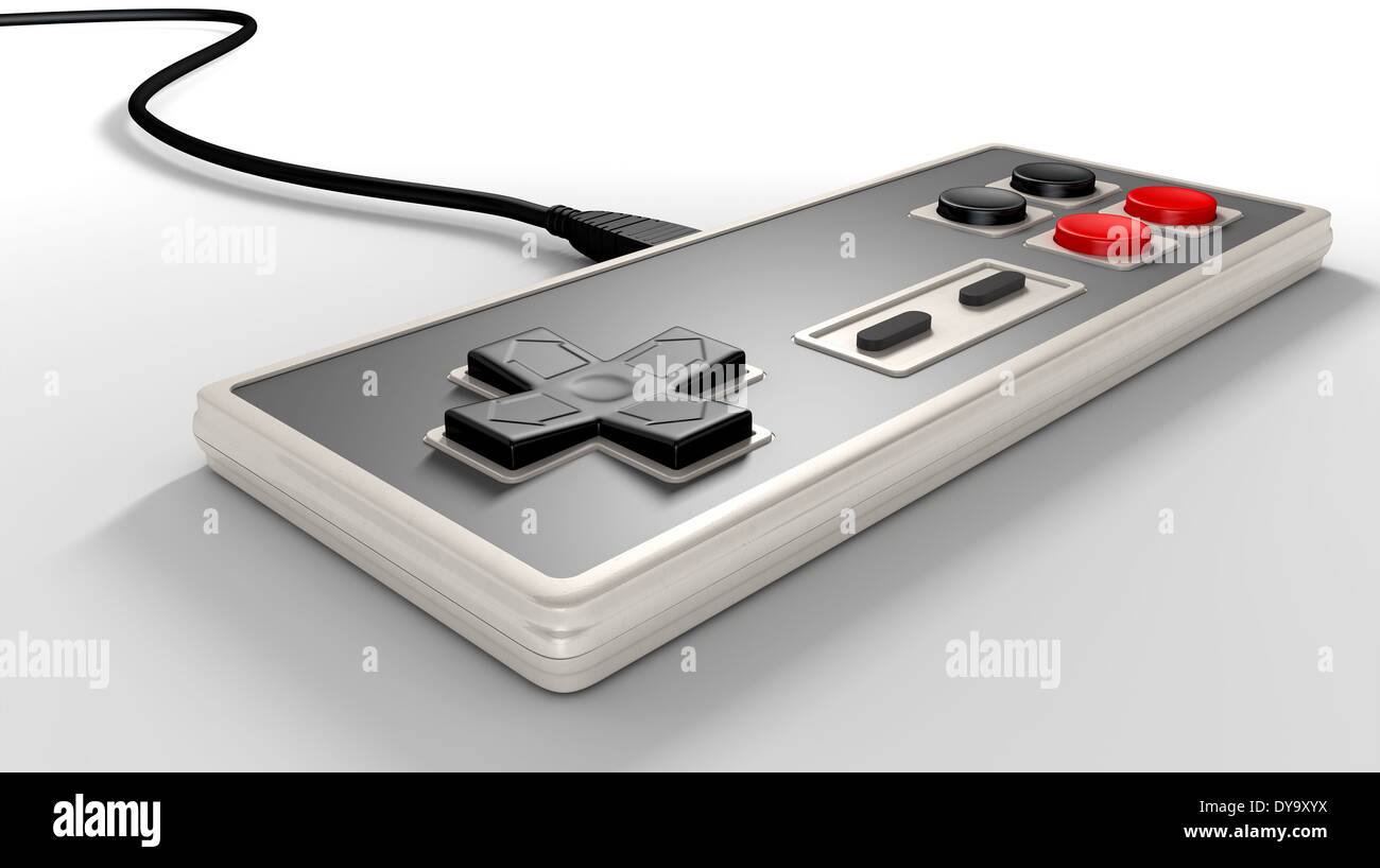 A regular vintage rectangular gaming controller with red and black ...