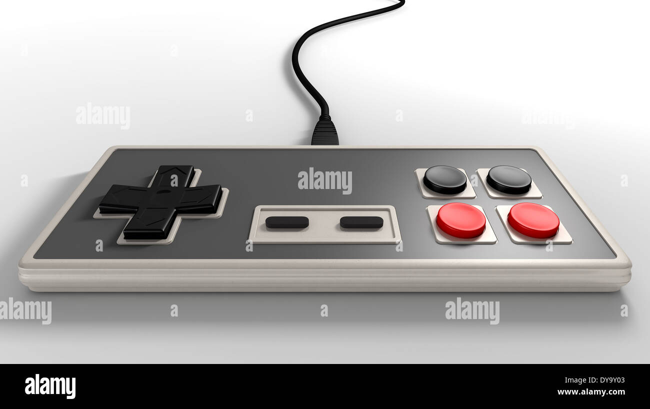 A regular vintage rectangular gaming controller with red and black ...