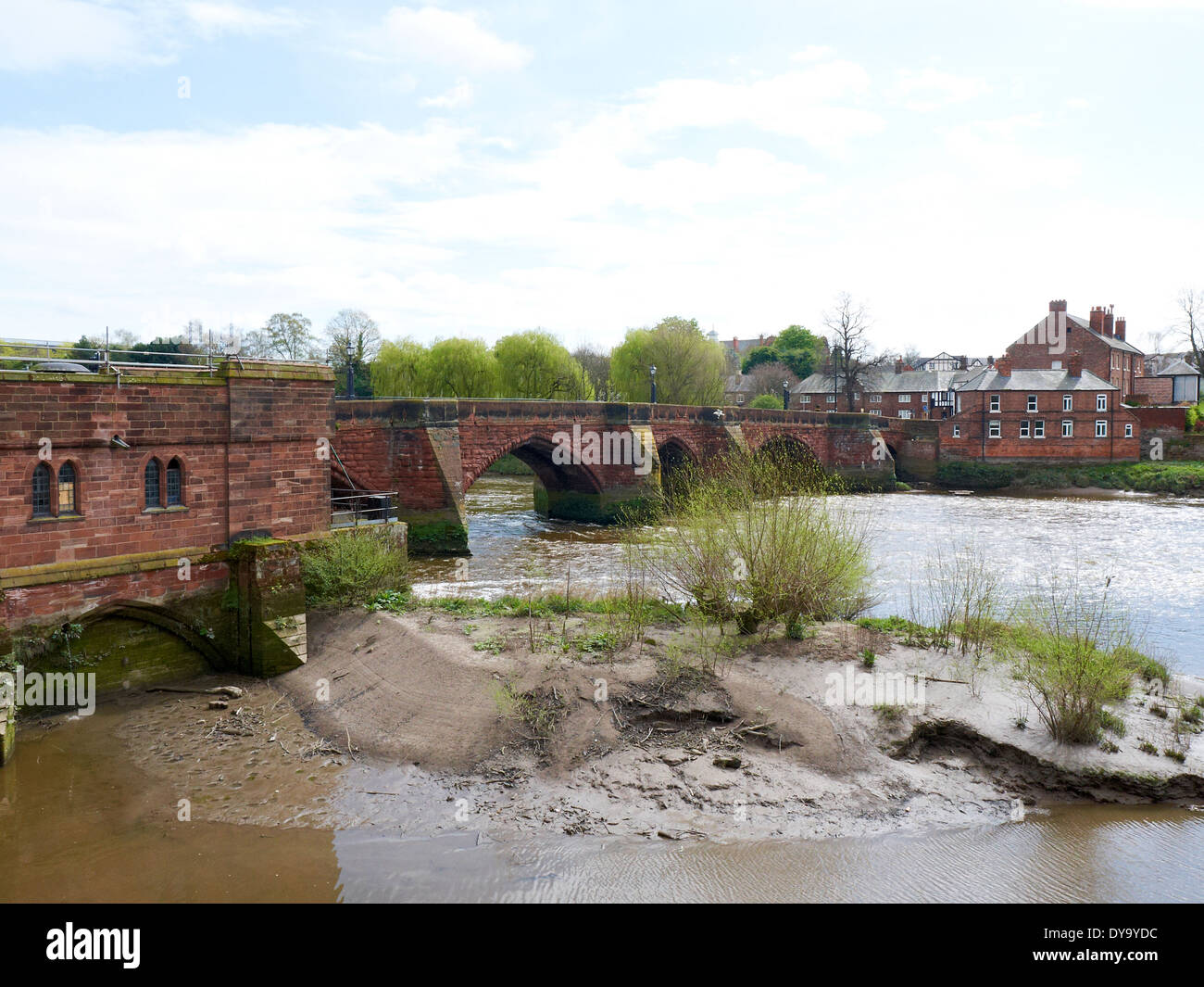Looking towards Handbridge with the Old Dee bridge over the River Dee ...