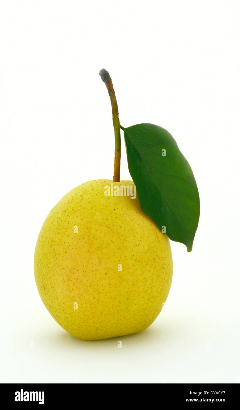 yellow color pear with green leaf Stock Photo - Alamy