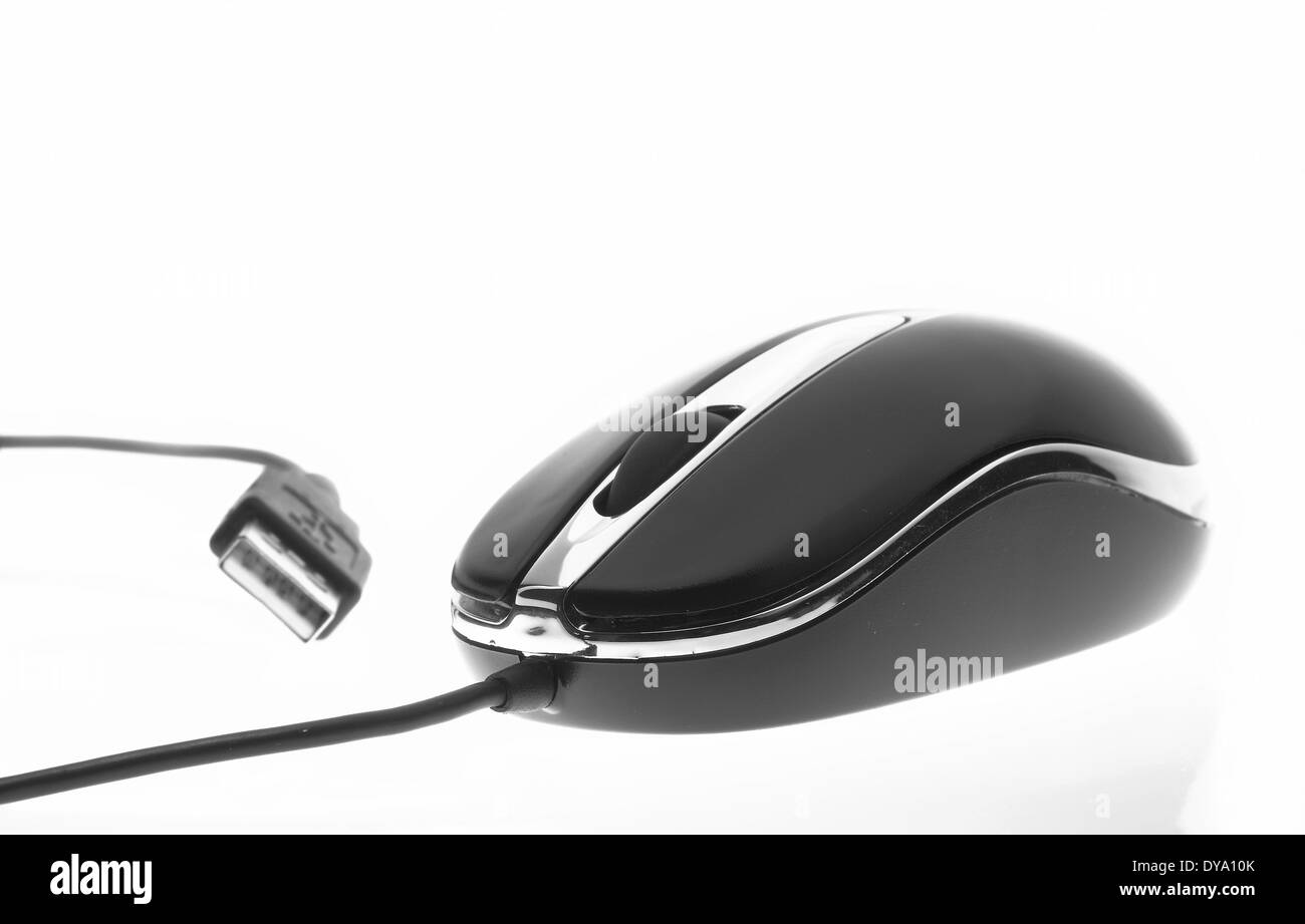 black and white computer mouse with its cord Stock Photo - Alamy