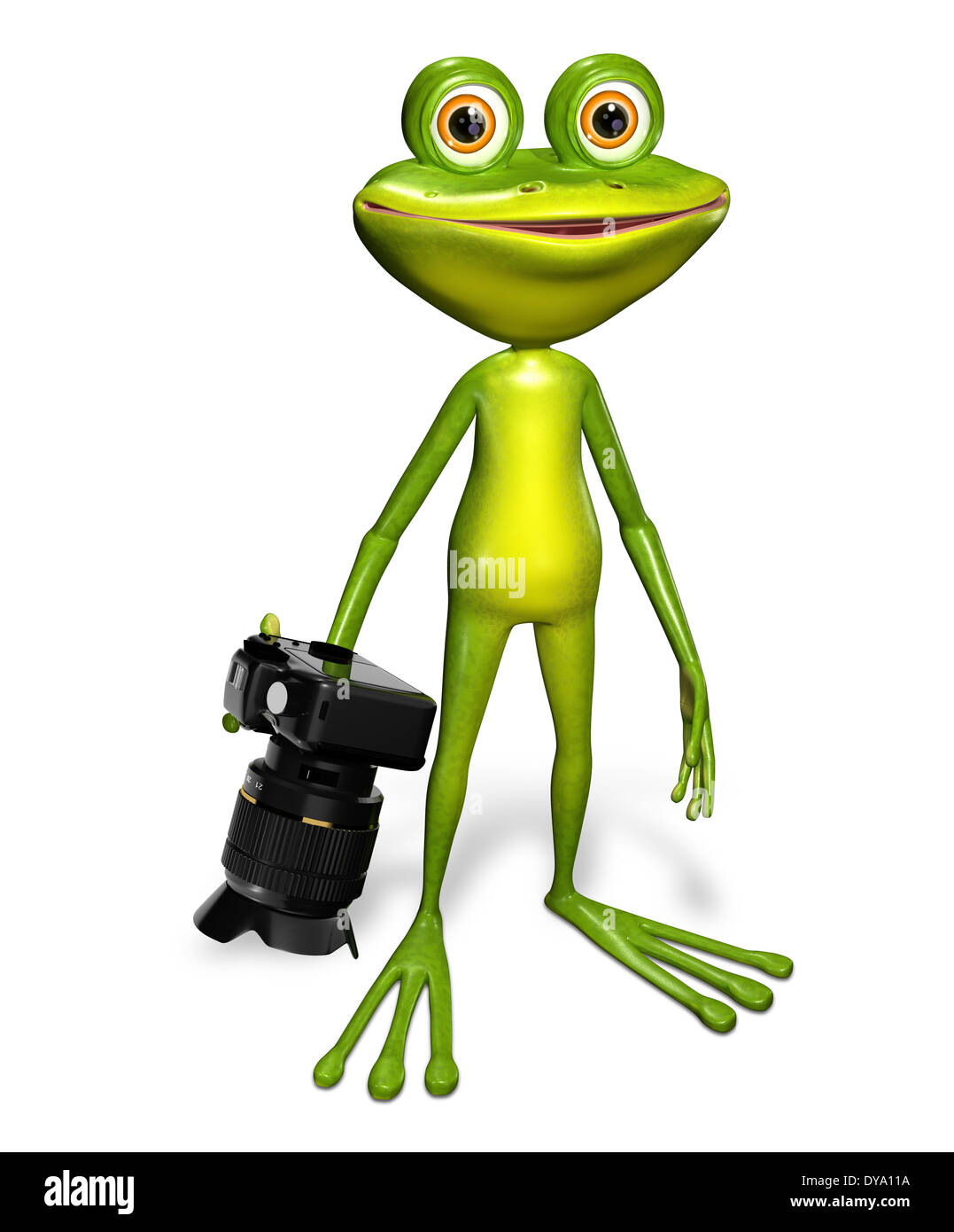 illustration a merry green frog with a camera Stock Photo - Alamy