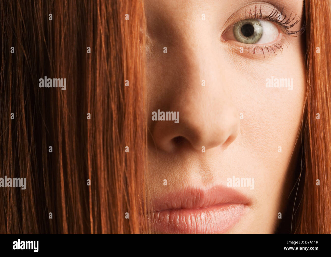 Woman's face and red hair, portrait Stock Photo - Alamy