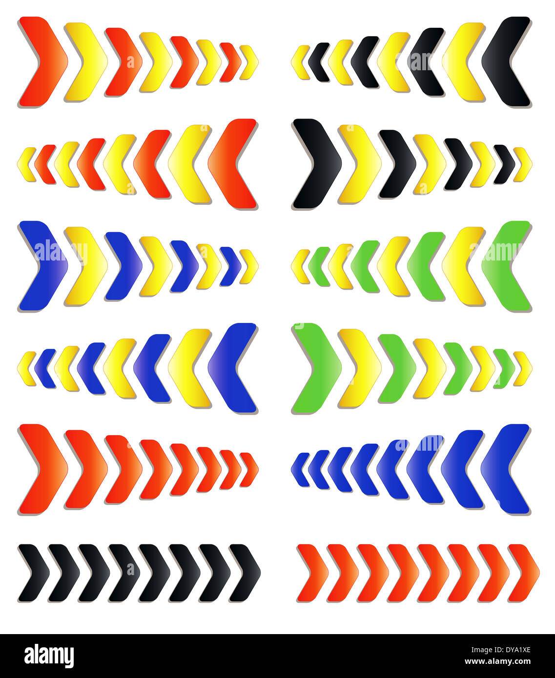 Arrow set - Colored, interrupted (sequence), isolated with light shadow ...