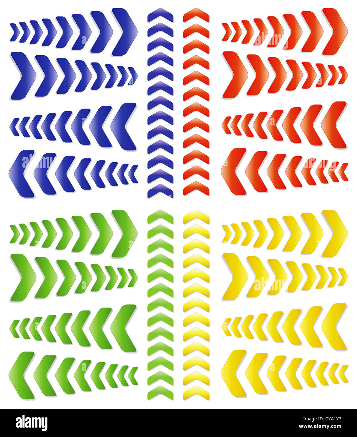 Arrow set - Colored, interrupted (sequence), isolated with light shadow ...