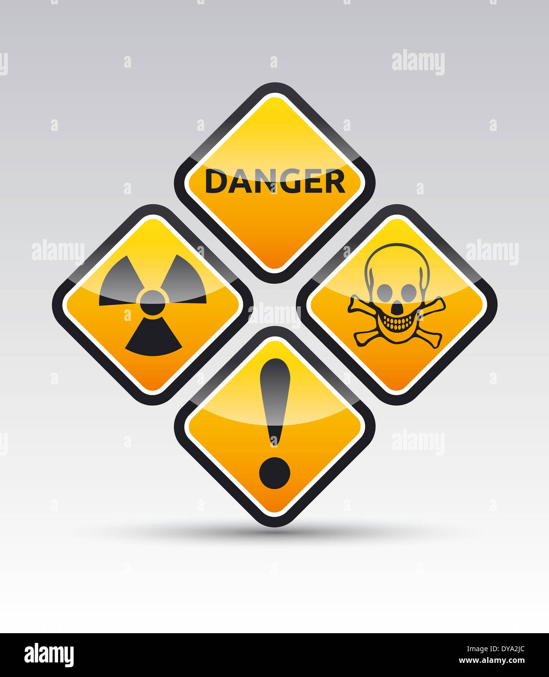 Isolated orange Danger sign collection with black border, reflection ...