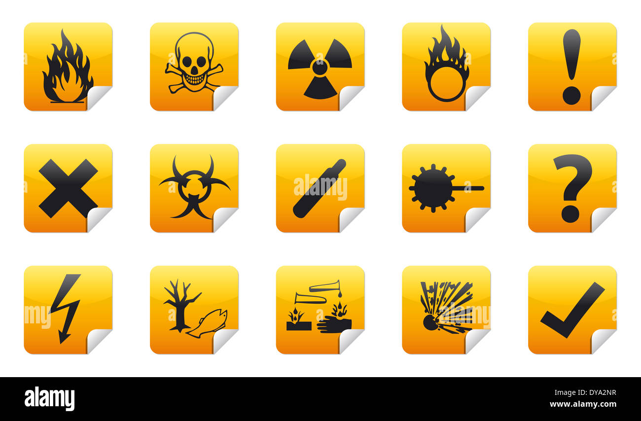 Isolated Danger icon sign collection (set) with shadow on background ...
