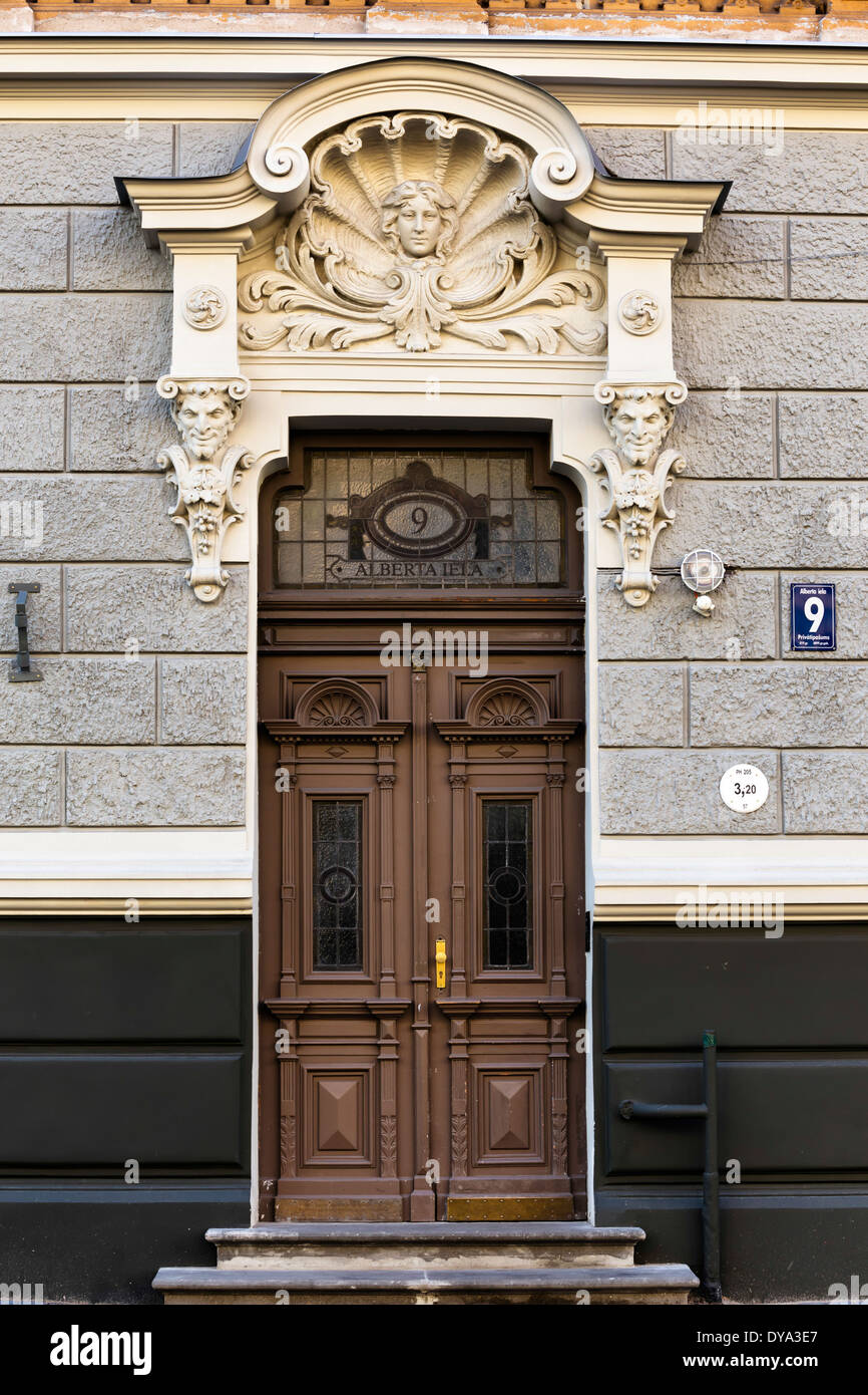 Brown door of art nouveau building, Riga, Latvia Stock Photo - Alamy