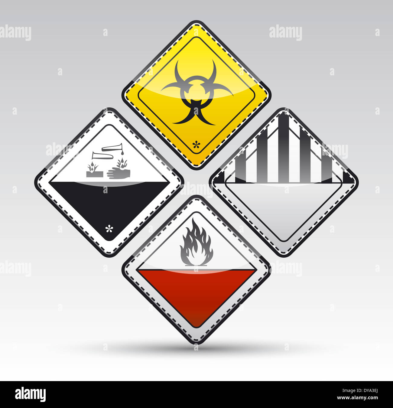 Isolated Danger sign collection with black border, reflection and ...