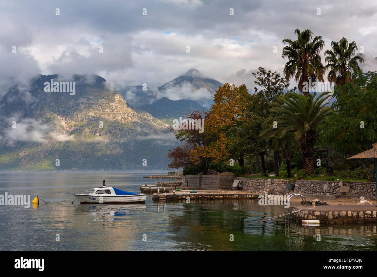 The waterside at Dobrota, Boka Kotorska (Bay of Kotor), Montenegro ...