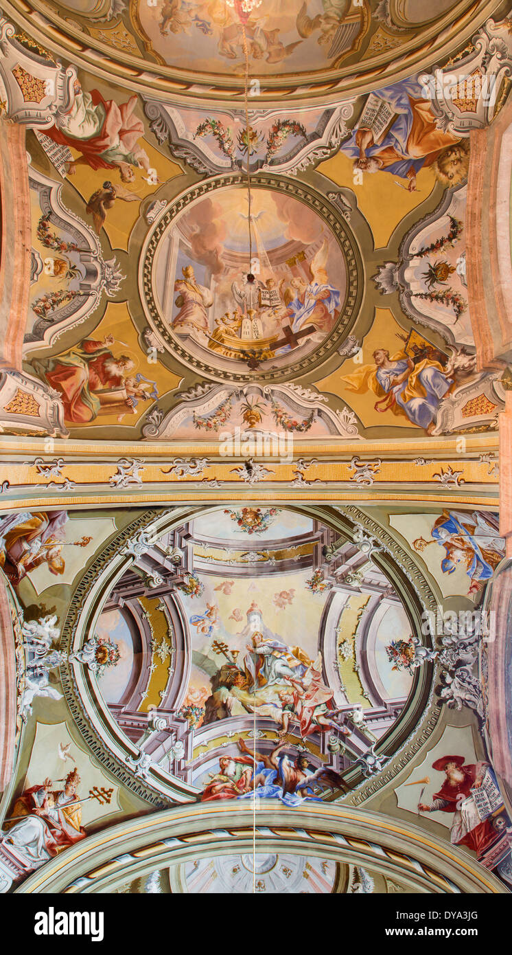 Ceiling of chapel in Saint Anton palace with the frescoes by Anton ...