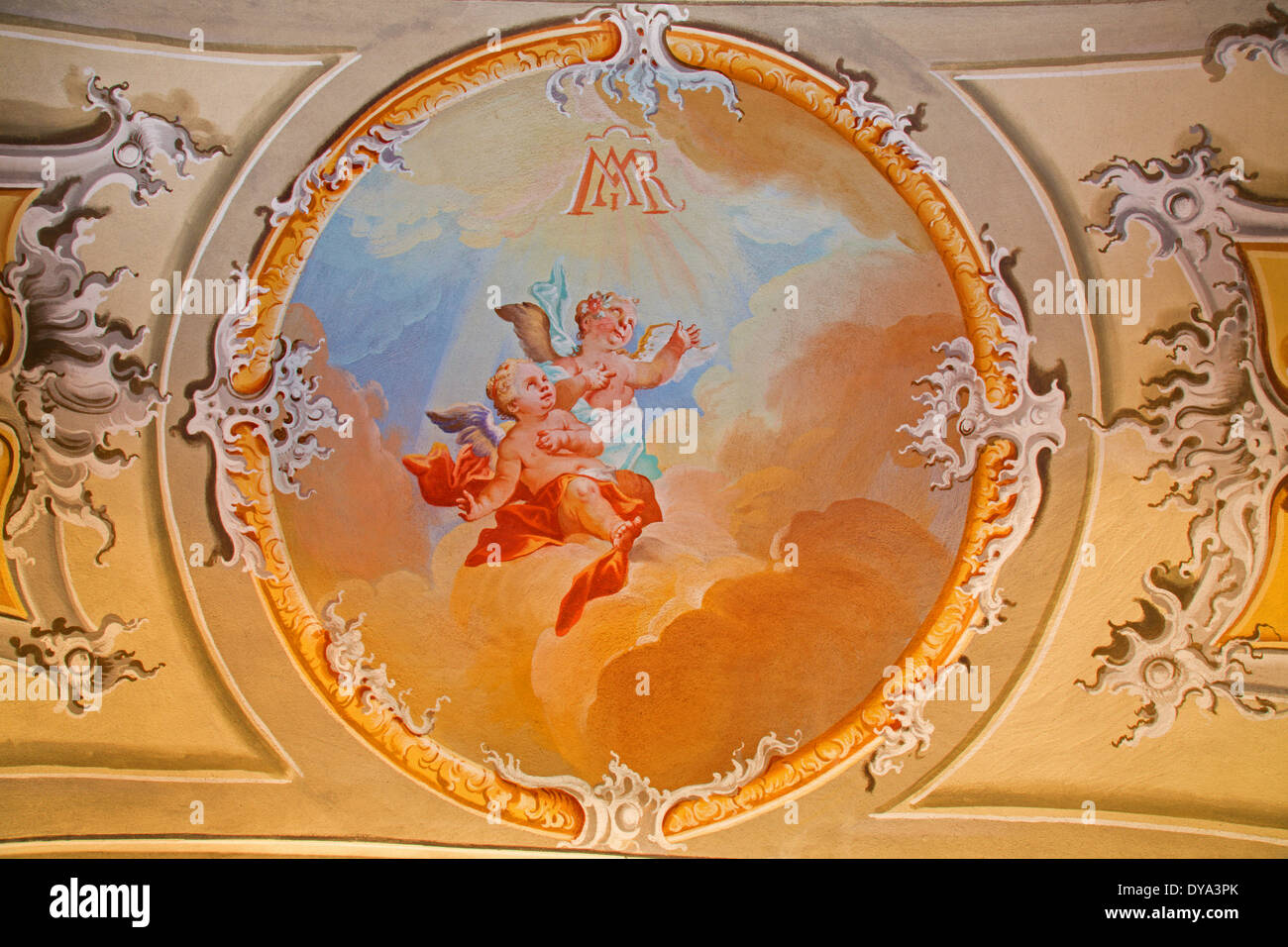 Angels fresco from ceiling of chapel in Saint Anton palace by Anton ...