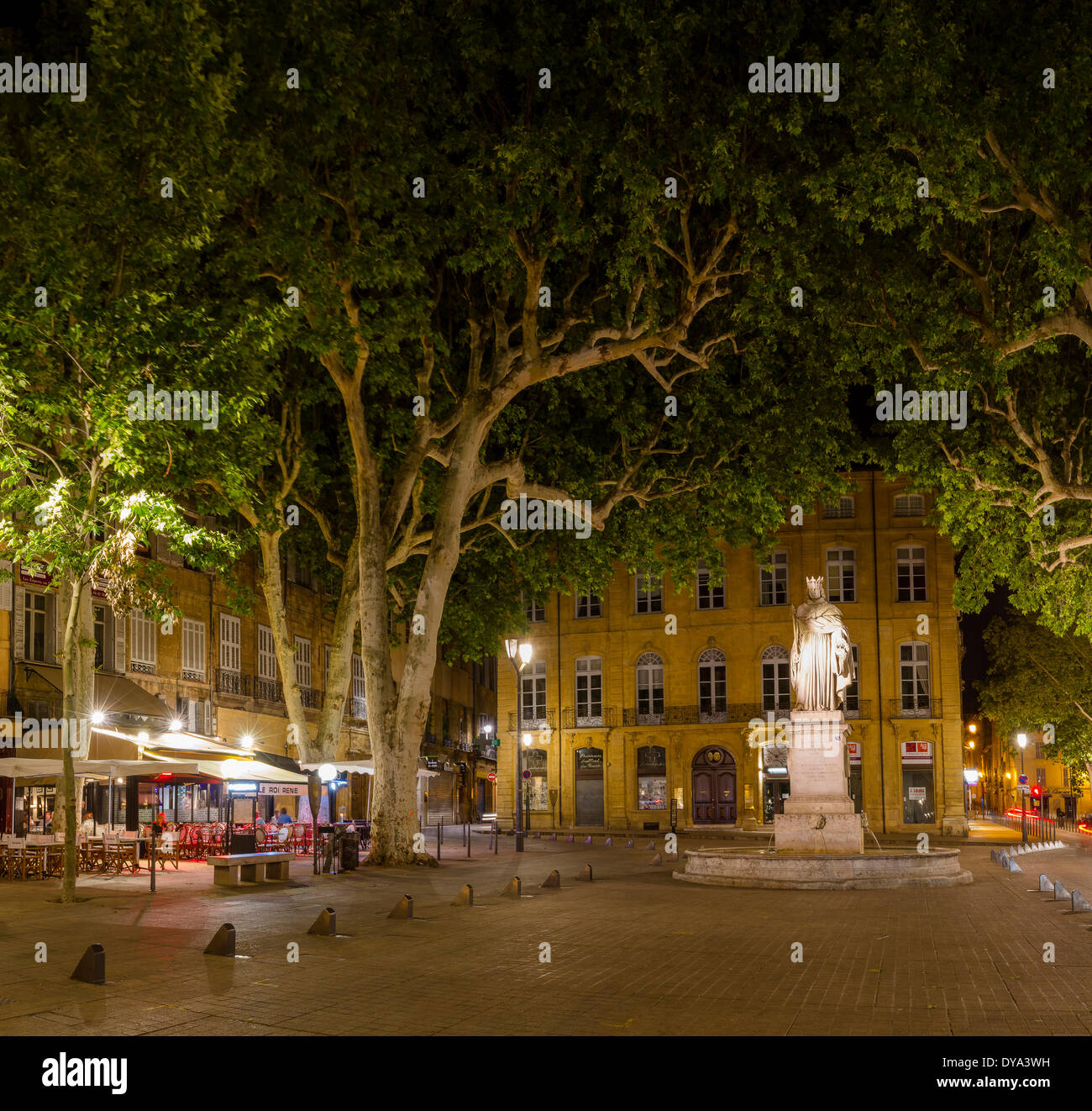 Cours Mirabeau, town, village, forest, wood, trees, summer, night ...