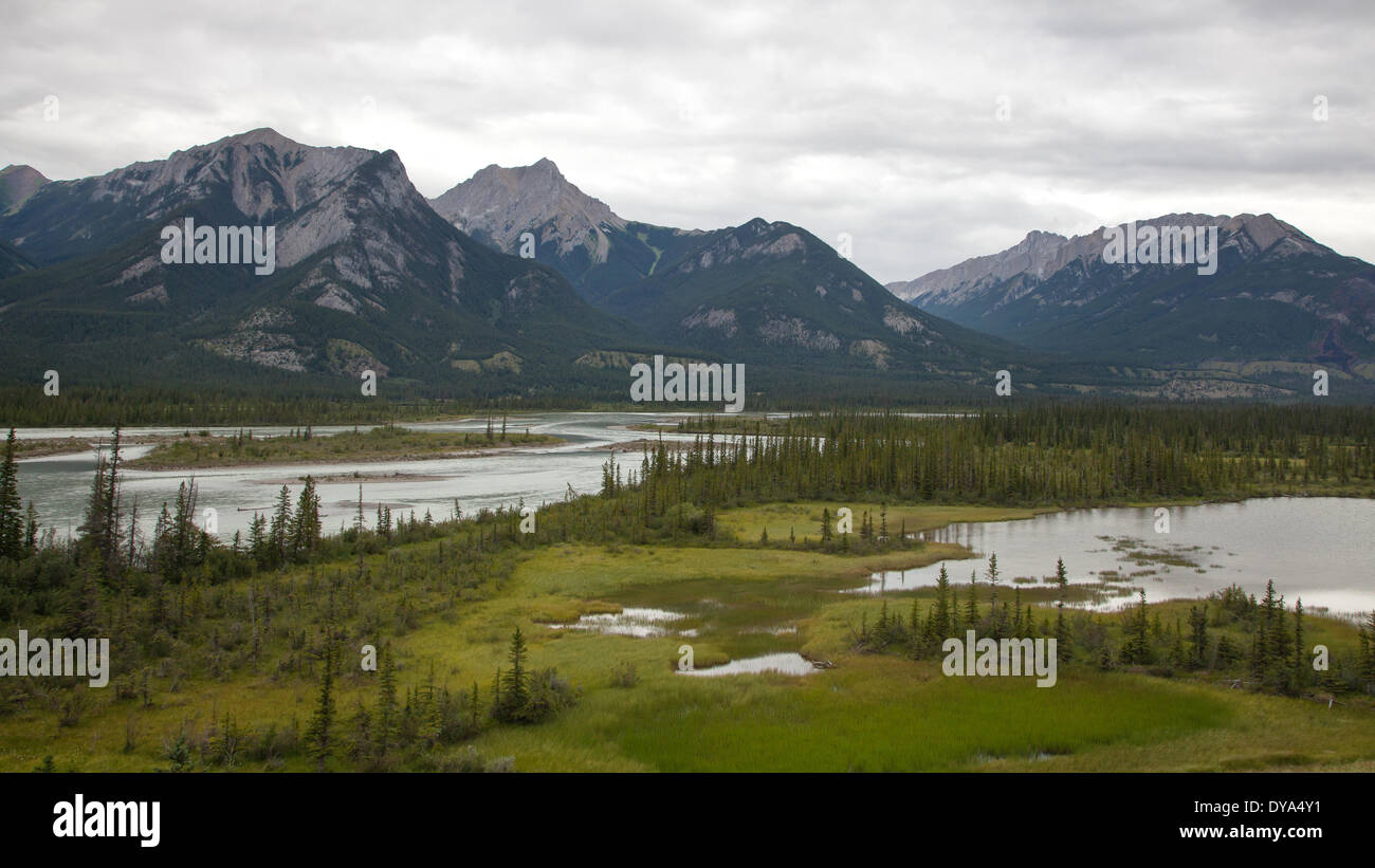 Alberta, mountains, river, Jasper, national park, Canada, scenery ...
