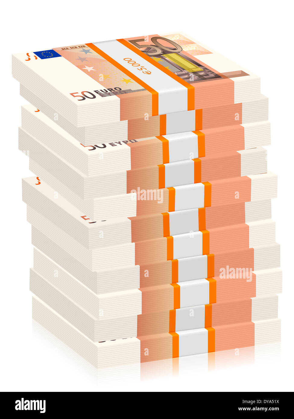 Fifty euro banknotes stacks on a white background. Vector illustration ...