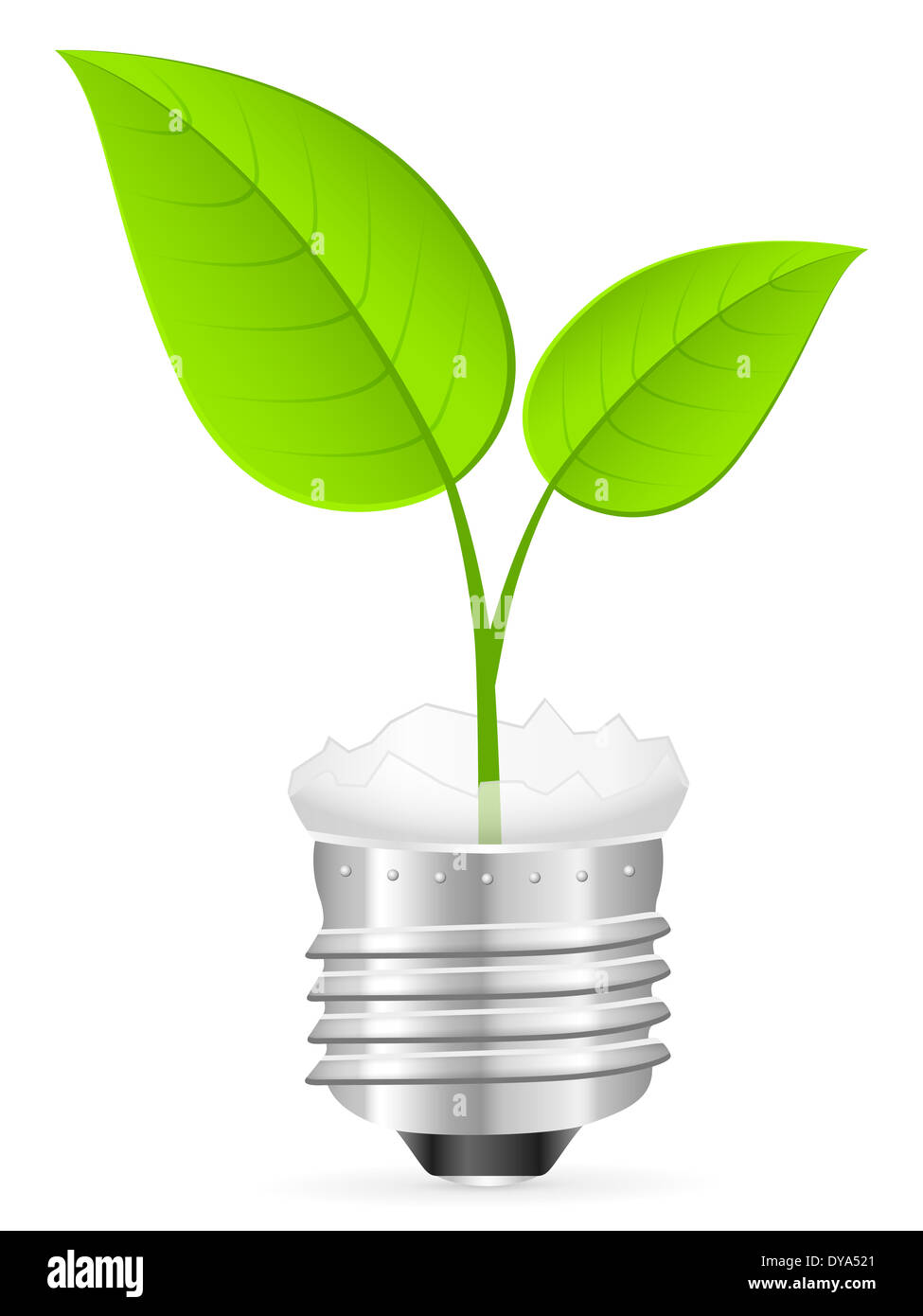 Broken light bulb with leaf on a white background. Vector illustration ...