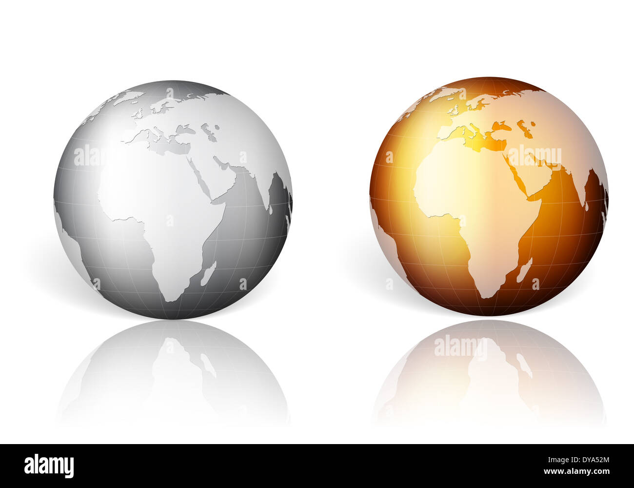 Gold and silver world globe on a white background Stock Photo - Alamy