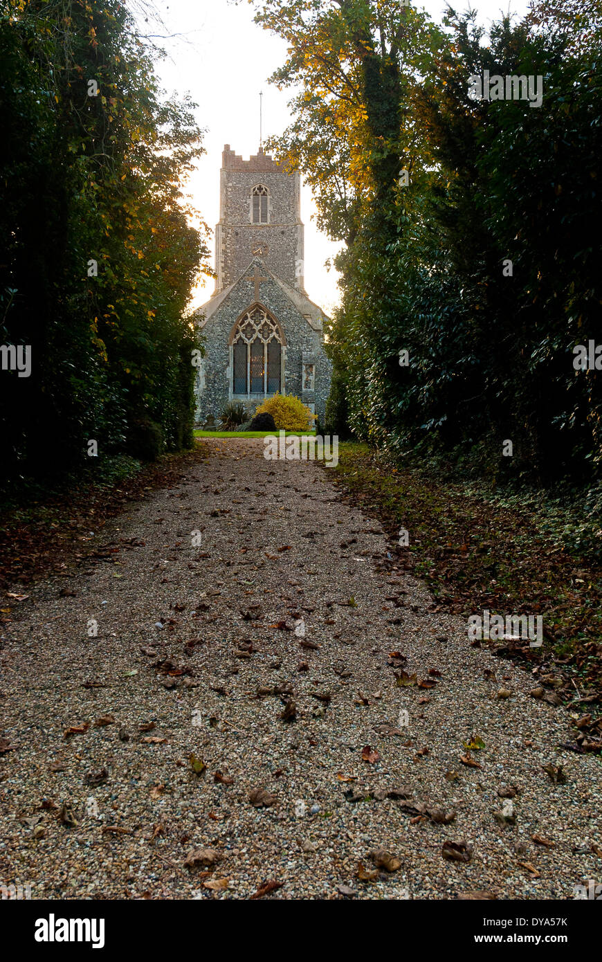 Path leading up to village church Stock Photo - Alamy