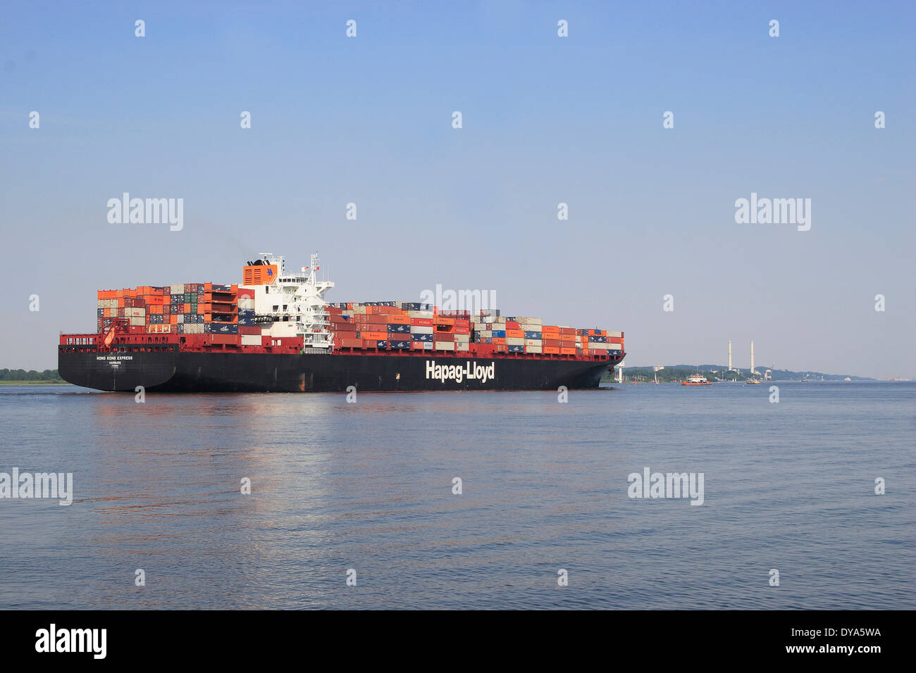 Container ship, Germany, Elbe, Europe, freighter, harbour, port ...