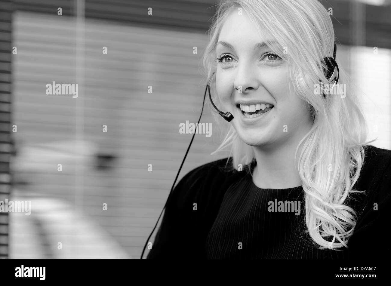 Black and white photograph of customer service lady hi-res stock ...