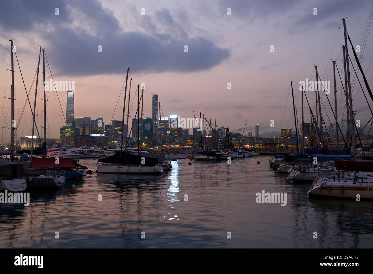 Sunset Over The Moorings At The Royal Hong Kong Yacht Club, Causeway ...