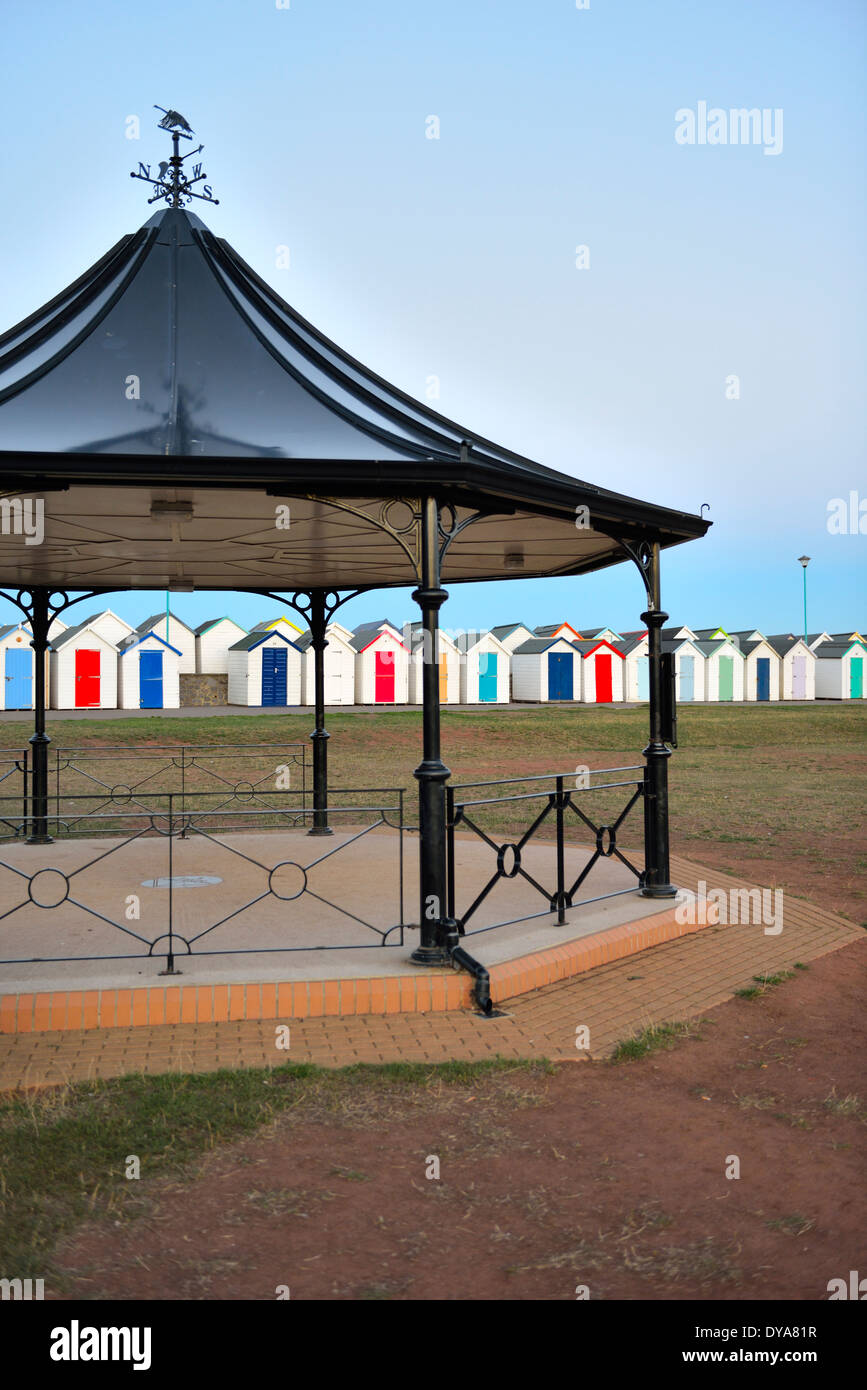beech huts behind a ban stand Stock Photo - Alamy