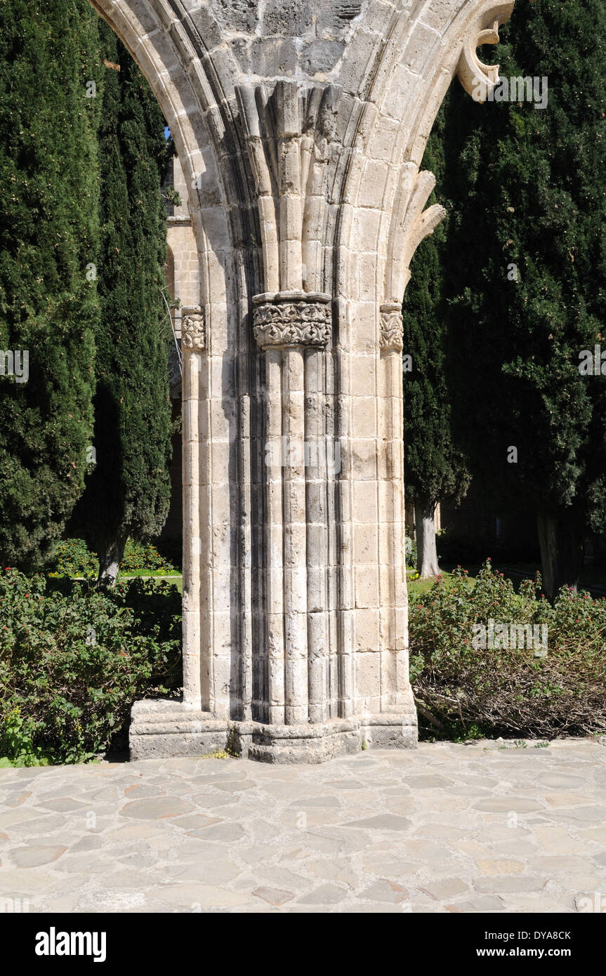 Pillar detail at the ruins of the great Gothic Abbey of Bellapais North ...