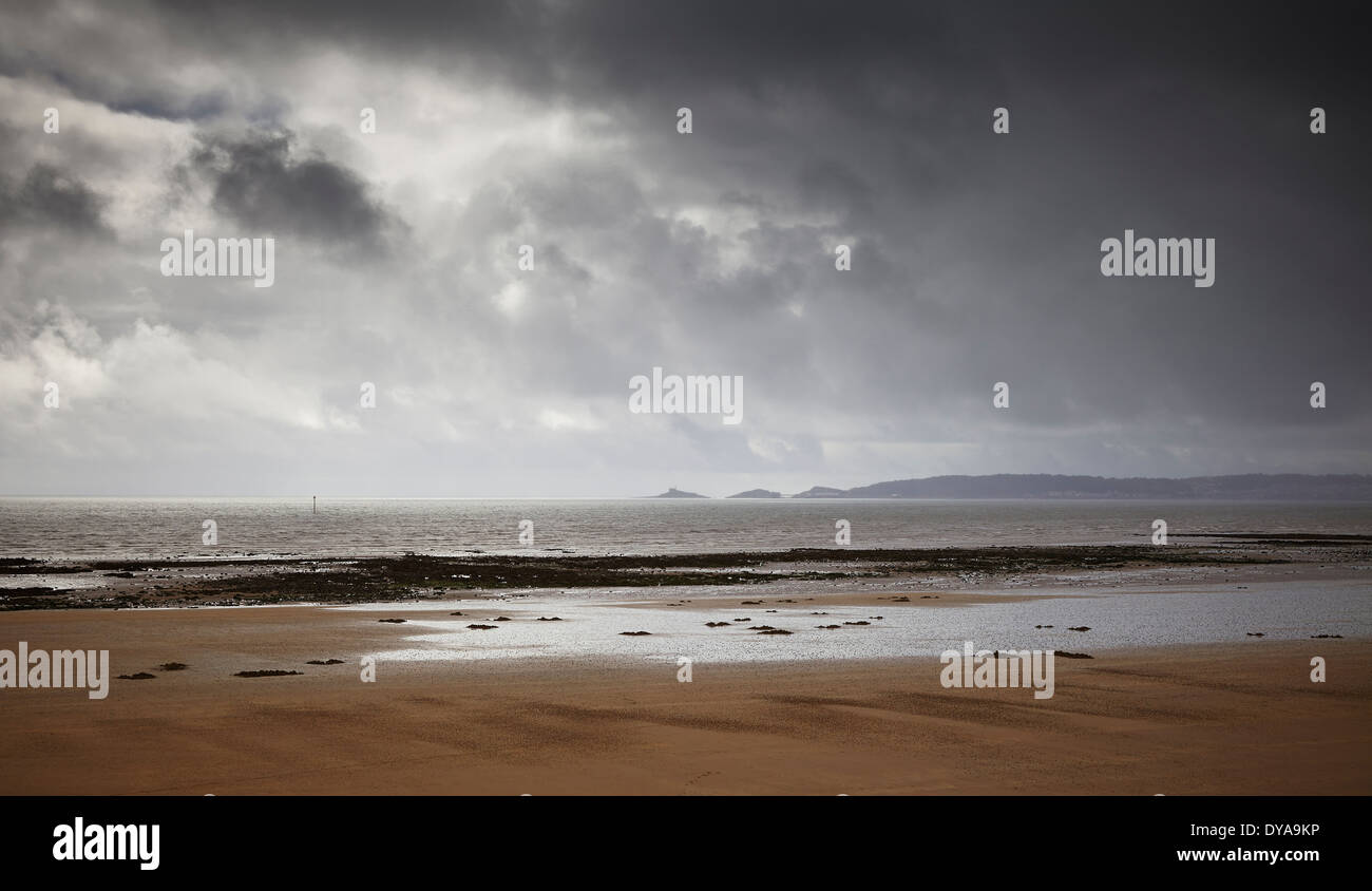 storm clouds over Swansea Bay South Wales looking towards Mumbles Stock ...