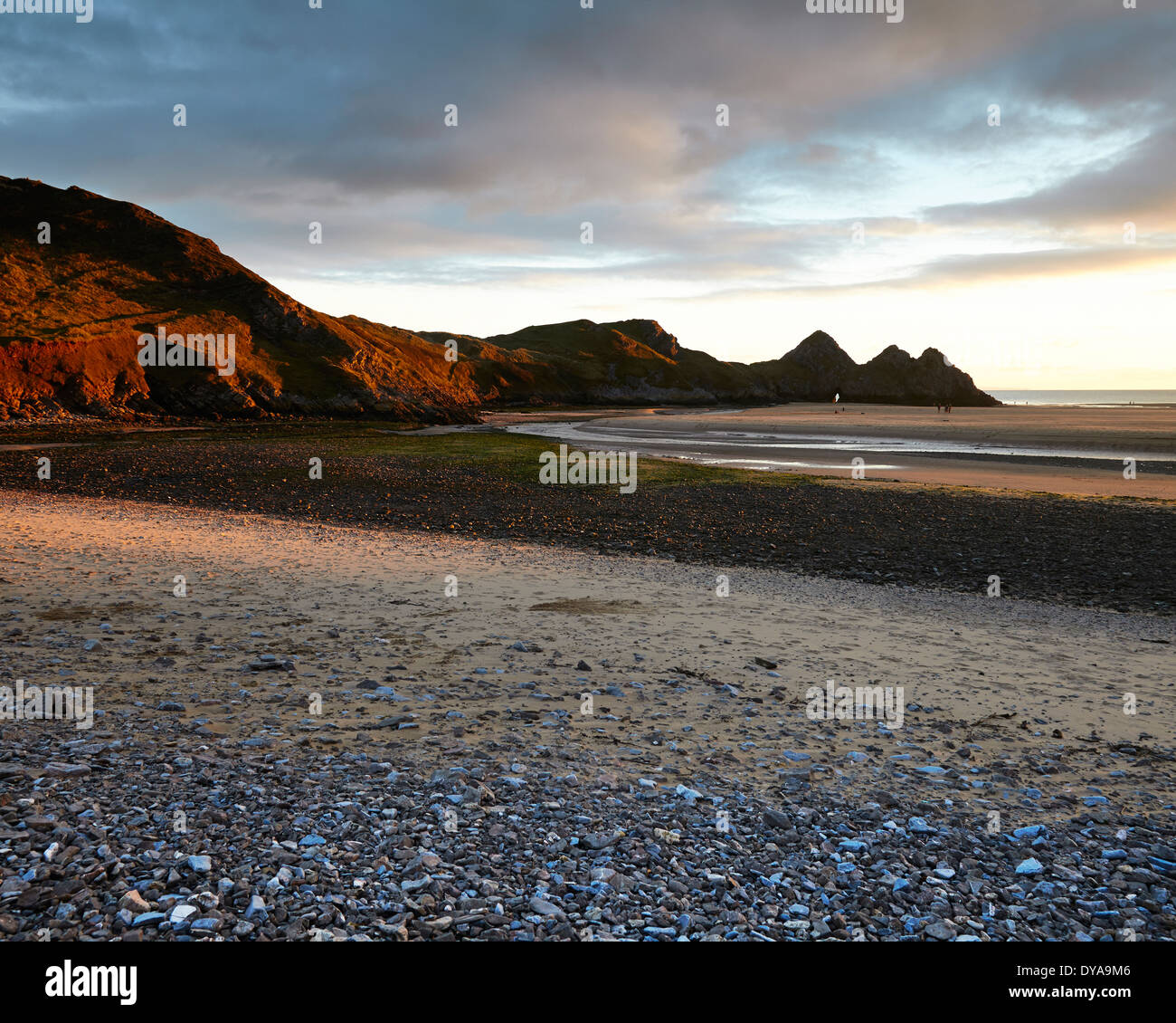 winter sunset over Three Cliffs Bay Gower South Wales Stock Photo - Alamy