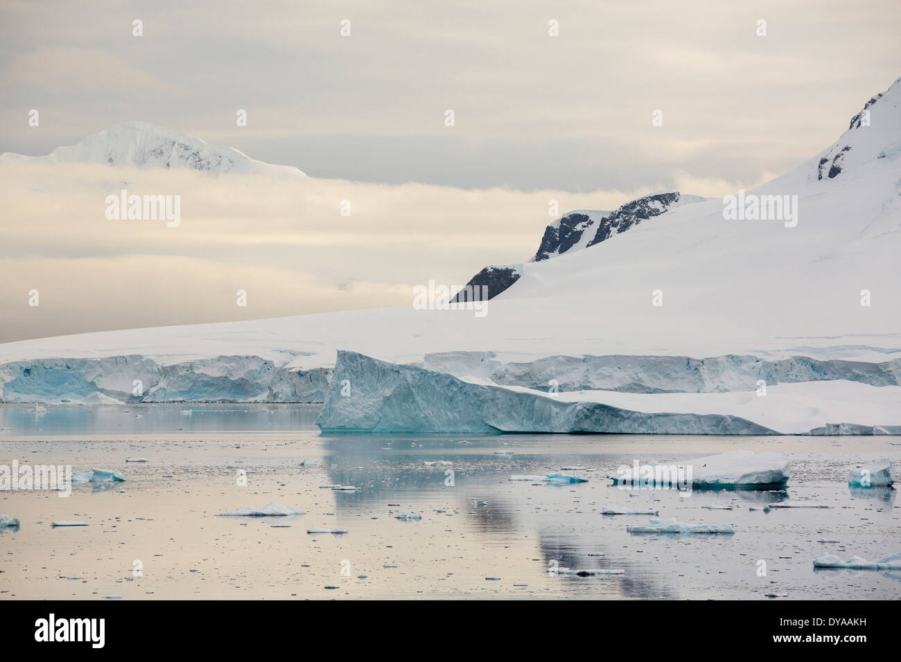 Glacial scenery below Mount Walker in Graham Land on the Antarctic ...