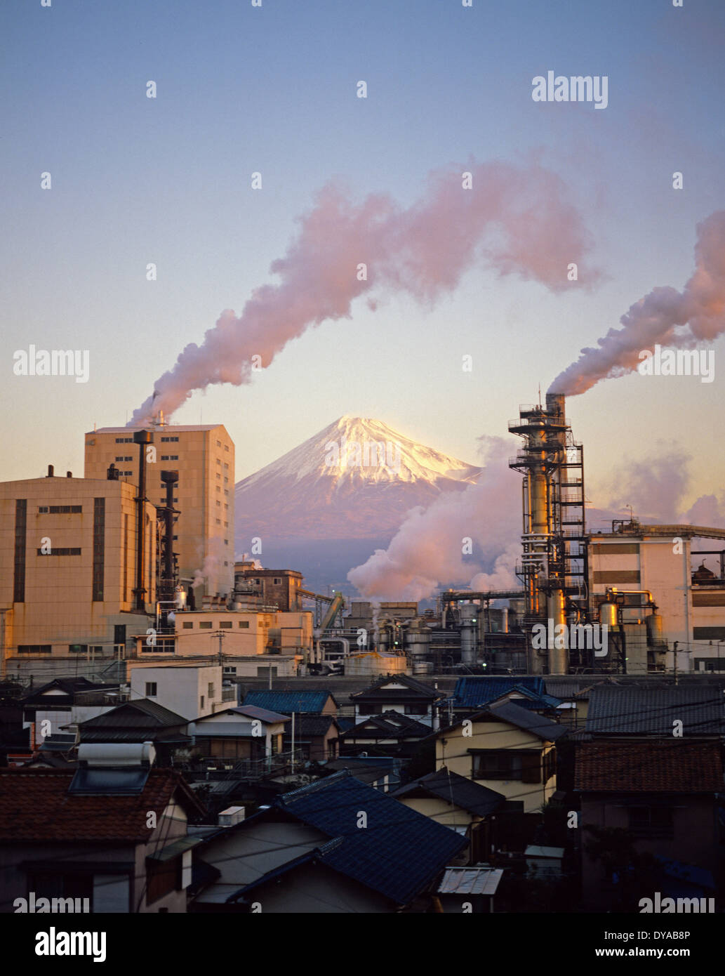 Industrial area in Shizuoka, Japan with Mount Fuji in the distance ...