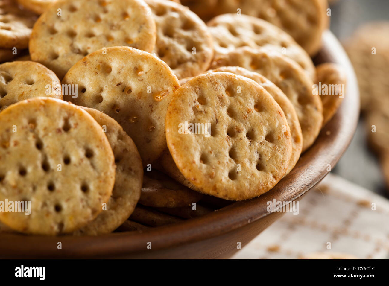 Whole Grain Wheat Round Crackers in a Bowl Stock Photo - Alamy