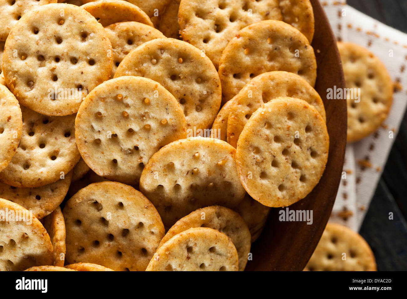 Whole Grain Wheat Round Crackers in a Bowl Stock Photo - Alamy