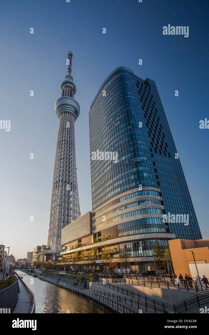 Japan Asia Tokyo Asakusa architecture canal colourful design sky tree ...