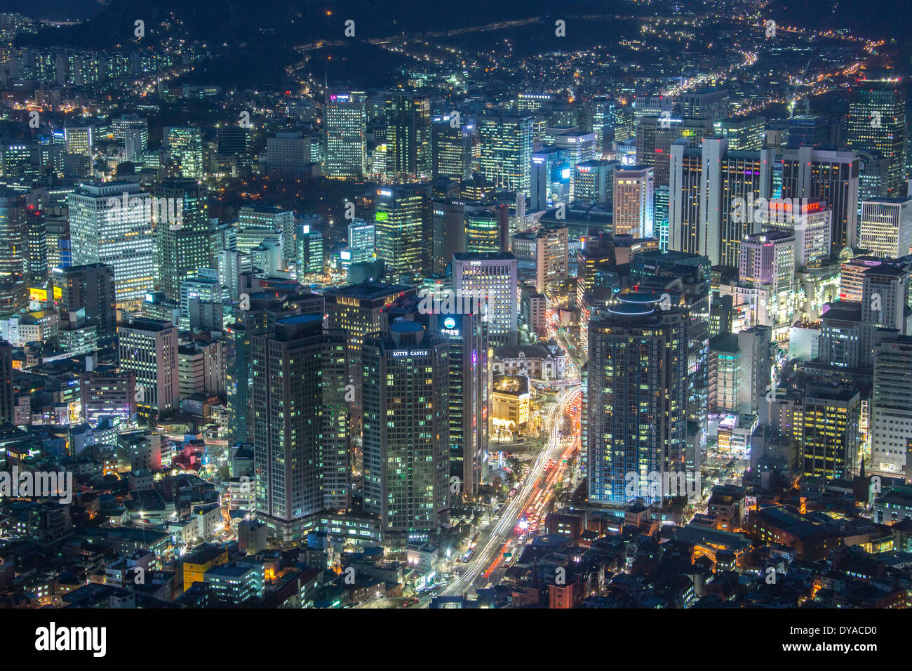 Korea Asia Myeong-dong evening Seoul architecture central downtown ...