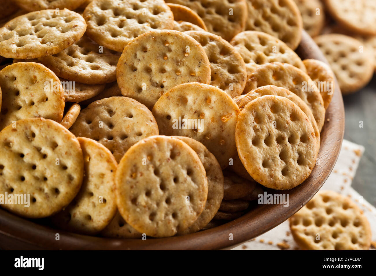 Whole Grain Wheat Round Crackers in a Bowl Stock Photo - Alamy