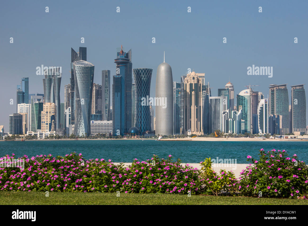 Doha Qatar Middle East architecture bay city colourful corniche flowers ...