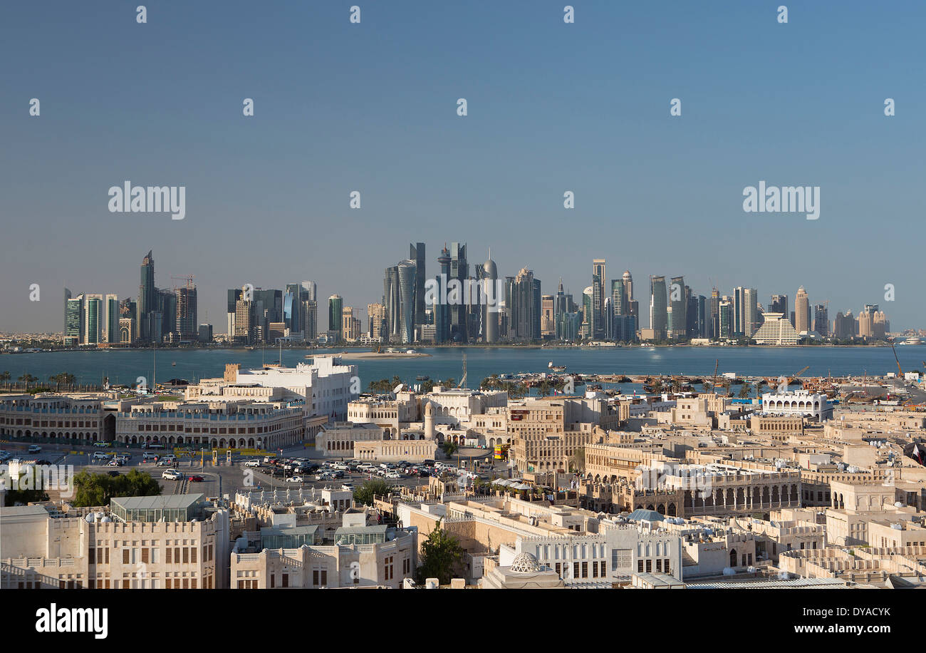 Burj Doha Qatar Middle East architecture bay city colourful contrast ...