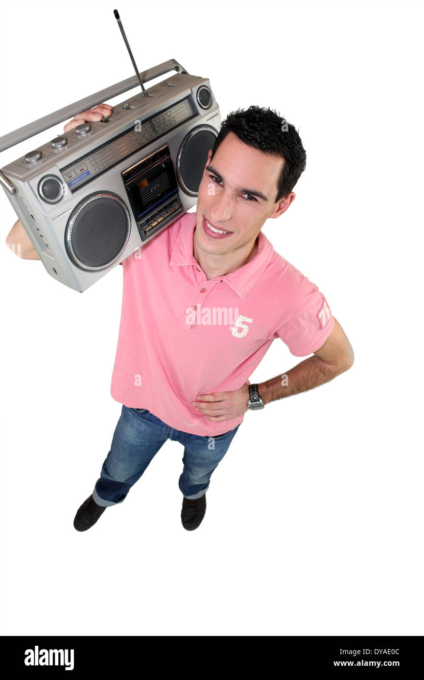 Man Holding Boombox