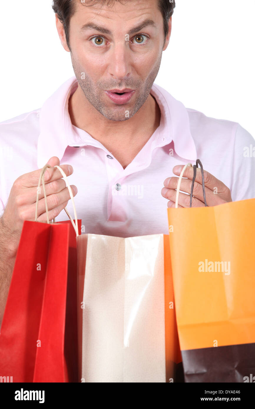 Shopping male character walking with bags hi-res stock photography and ...