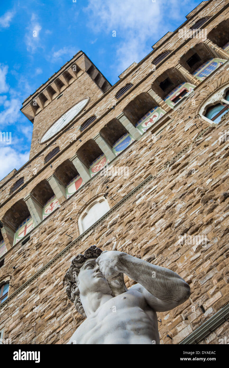 Florence, Italy. Michelangelo's David in front of Palazzo Vecchio Stock ...