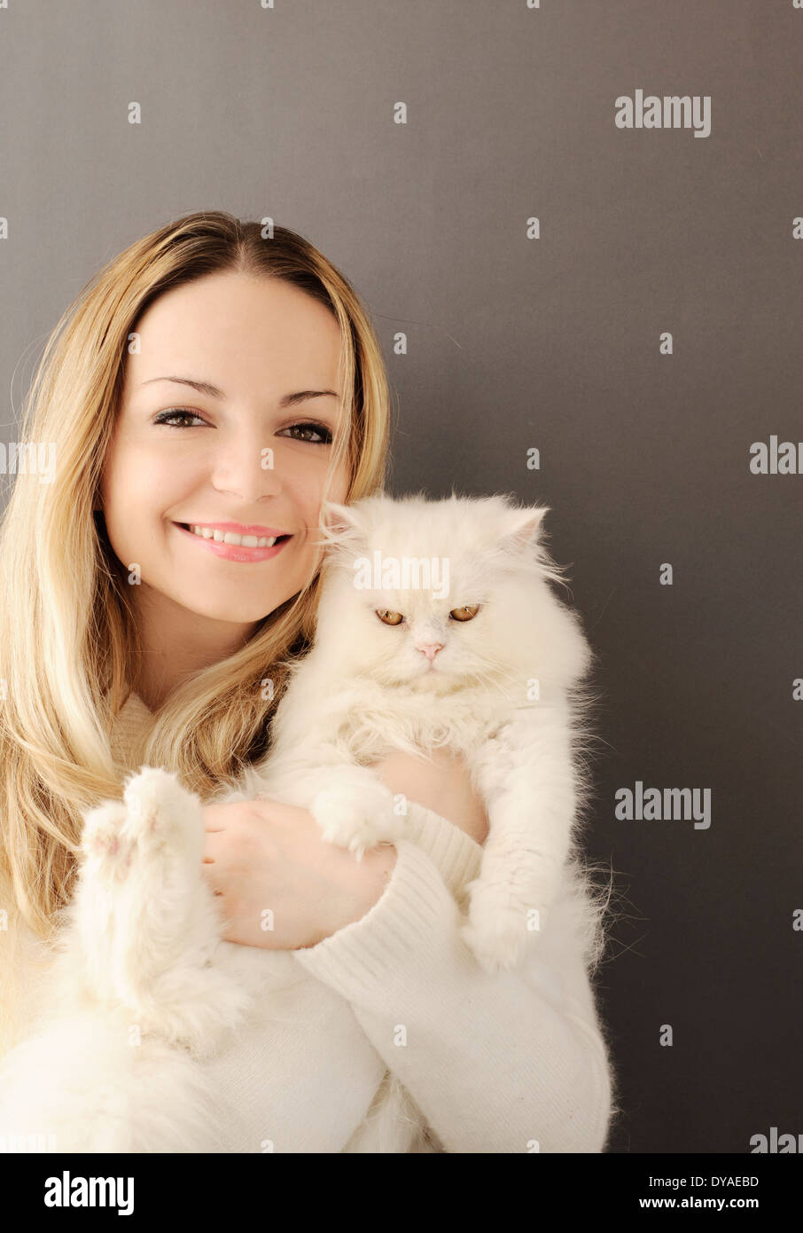 Girl and cat Stock Photo - Alamy