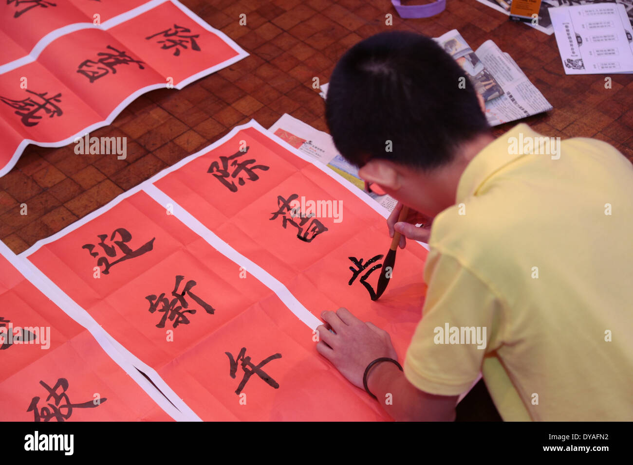 Teenagers participating in chinese calligraphy competition Stock Photo ...