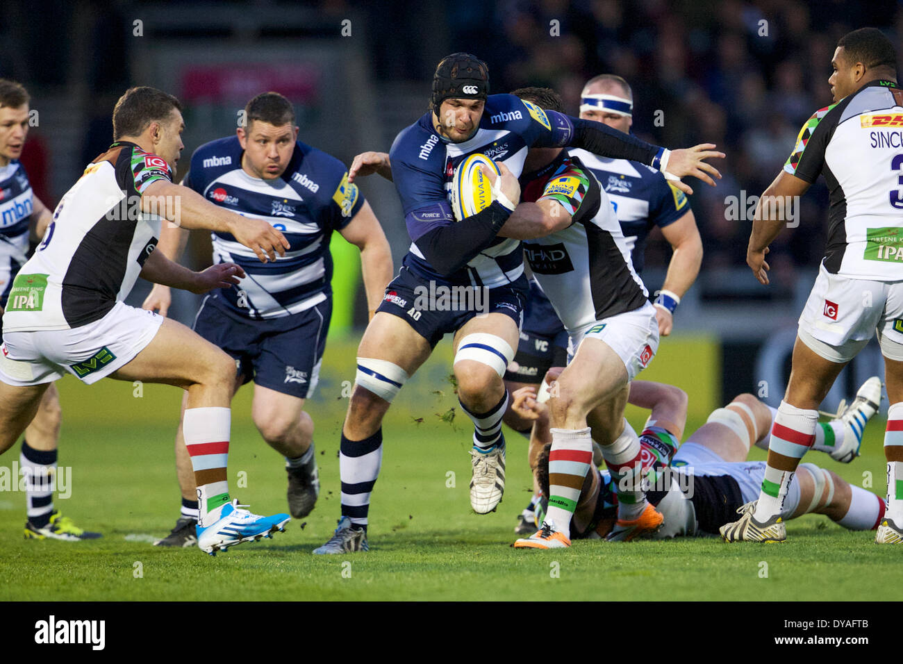 Sale, UK. 11th Apr, 2014. Sale Sharks lock Andrei Ostrikov in action ...