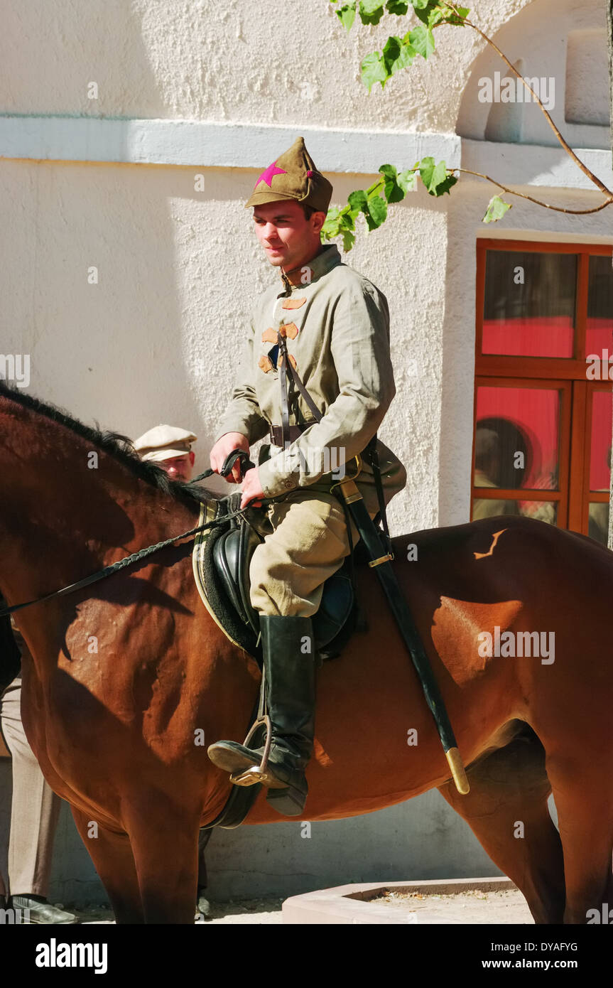 Festive parade on the city street. Red Army soldier on a horse Stock ...
